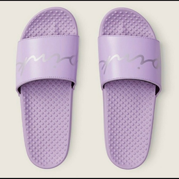 PINK Victoria's Secret | Shoes | Vs Pink Large Slides In Purple Nwt ...